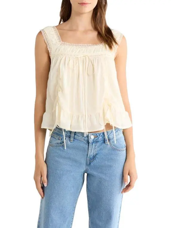 Princess Polly Elusia Lace Trim Ruched Top - Cream