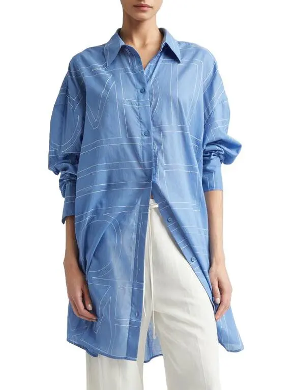 TOTEME Oversized Embroidered Cotton & Lyocell Voile Shirtdress - Cobalt