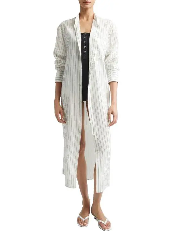TOTEME Stripe Long Sleeve Tunic Shirtdress - White/oyster