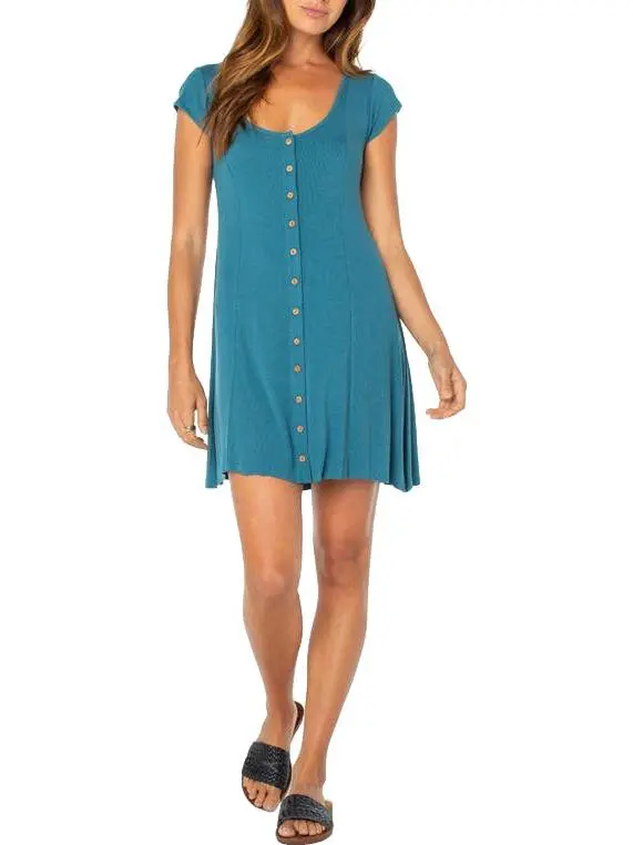 Roxy Ribbed Minidress With Wooden Button Detail - Dragonfly