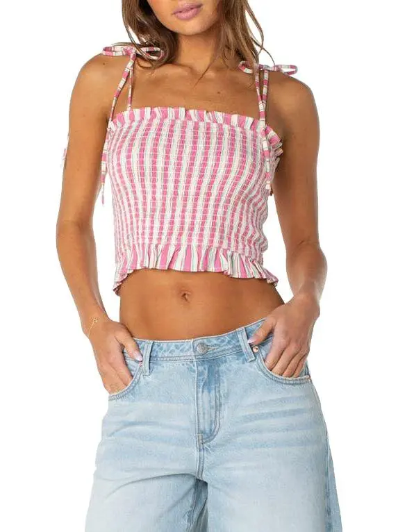 Roxy Avalon Stripe Smocked Cotton Blend Crop Top - Dew