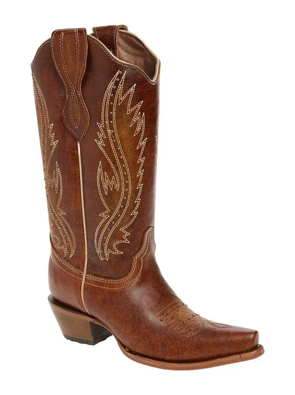 CIRCLE G Stud Embroidered Leather Western Boots - Tan
