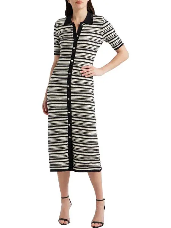 Elie Tahari Lucine Midi Sweater Dress - Noir/ivory