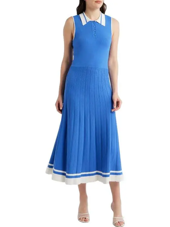Elie Tahari The Elizabeth Knit Polo Dress - Seaport Blue/ivory