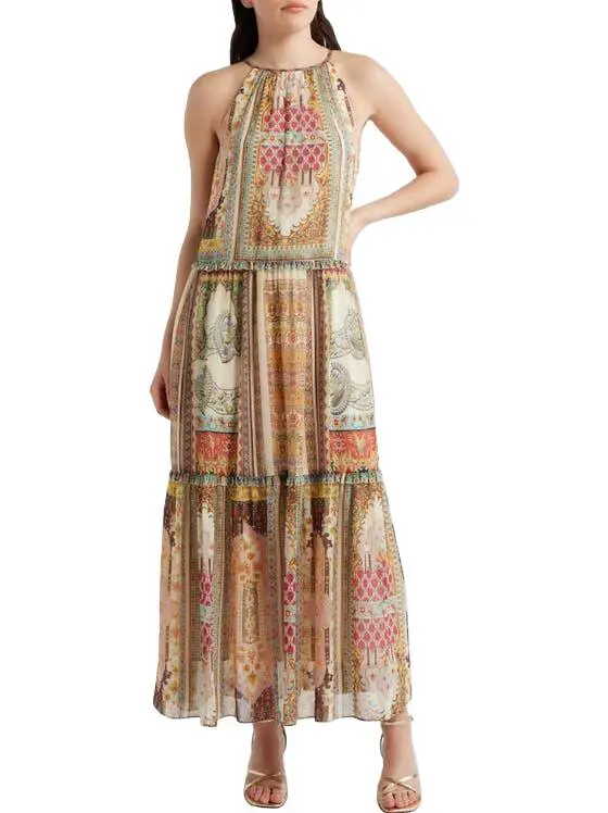 Elie Tahari Aurora Sleeveless Tiered Maxi Dress - Baroque Print