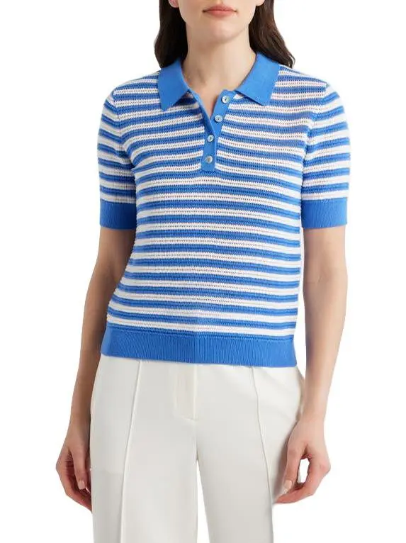 Elie Tahari Elliot Striped Polo Sweater - Seaport Blue/sky White