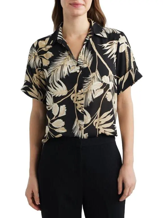 Anne Klein Floral Print Short Sleeve Shirt - Anne Black Multi