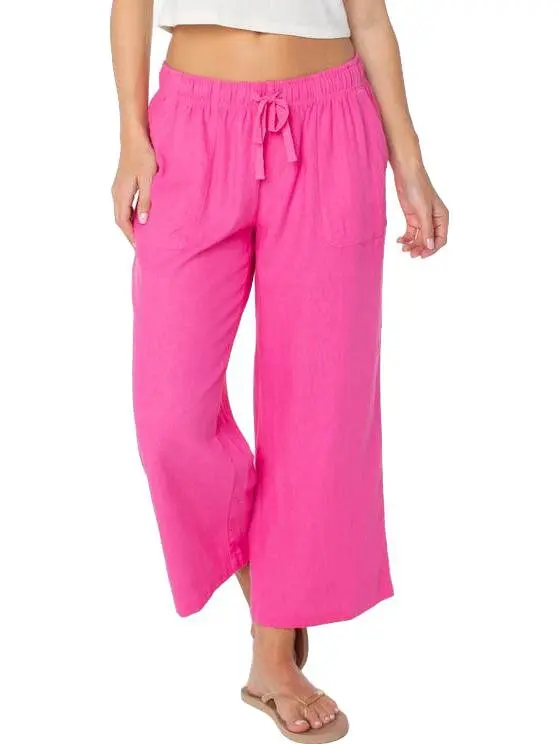 Roxy Lagoon Linen Blend Crop Pants - Shocking Pink