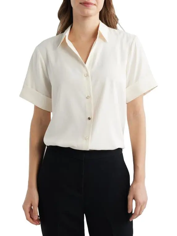 Anne Klein Short Sleeve Shirt With Spread Collar - White Dove