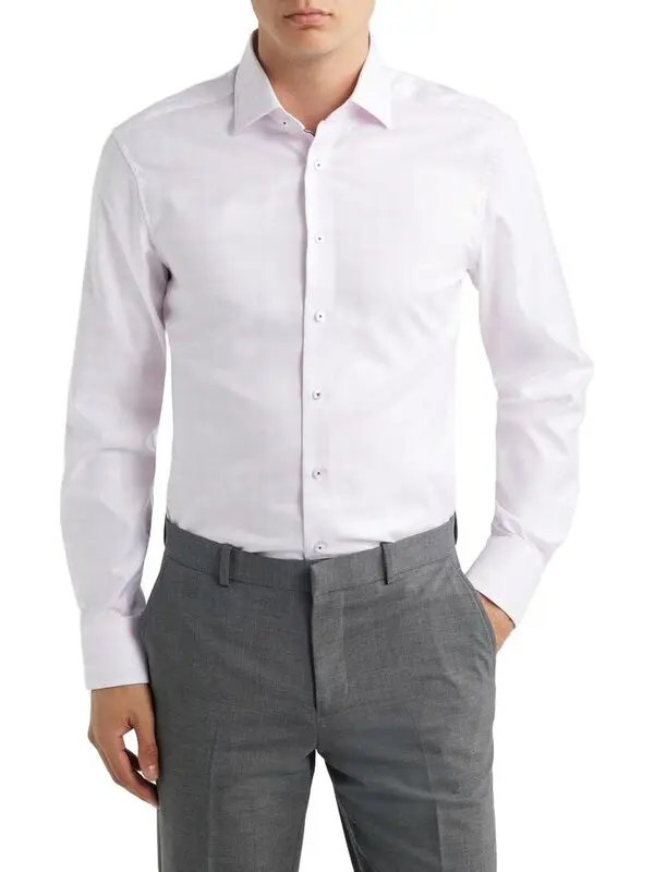1863 BY ETERNA Slim Fit Check Non-iron Cotton Twill Dress Shirt - Pink