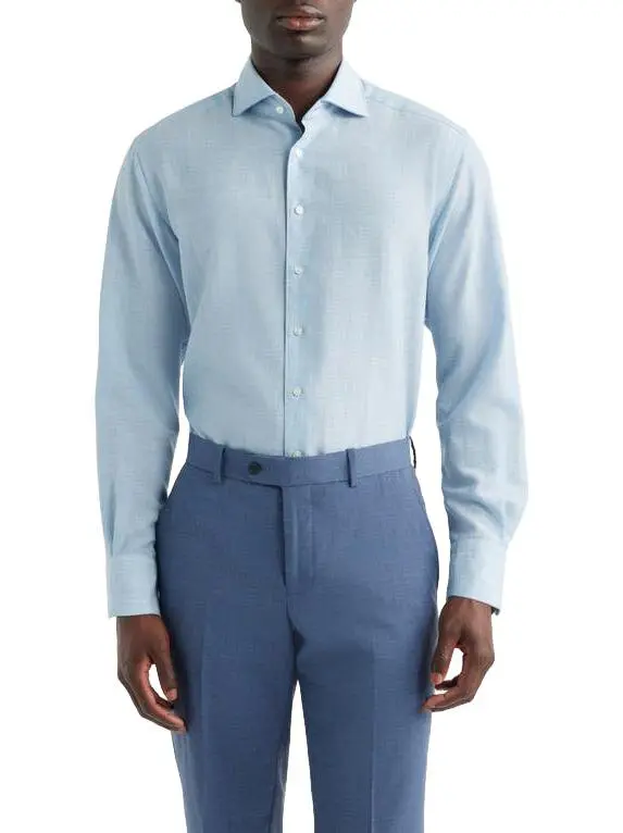 1863 BY ETERNA Soft Luxury Modern Fit Wool & Linen Non-iron Dress Shirt - Sky