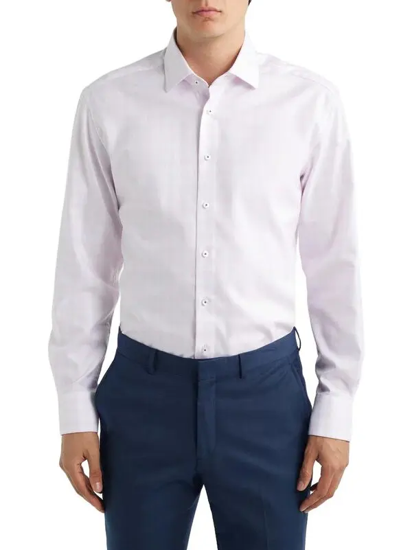 1863 BY ETERNA Modern Fit Check Non-iron Cotton Twill Dress Shirt - Pink