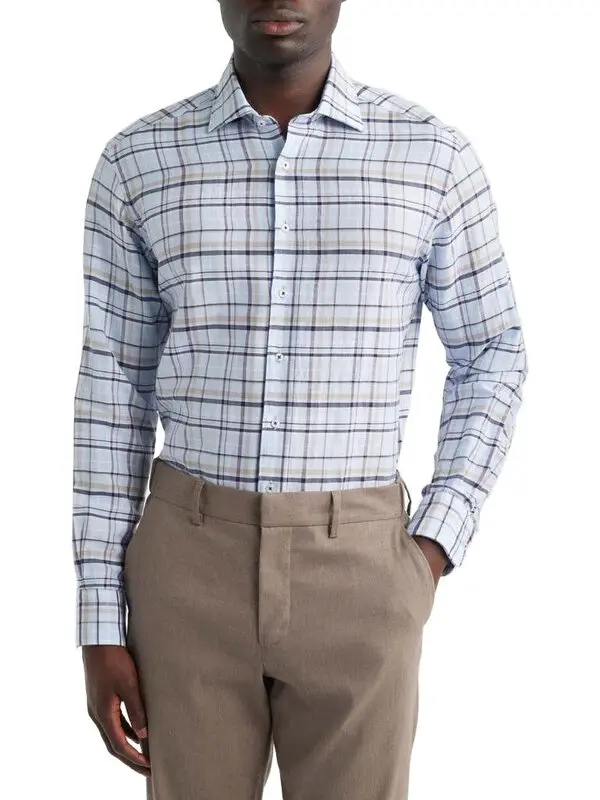 1863 BY ETERNA Soft Luxury Modern Fit Check Non-iron Dress Shirt - Blue