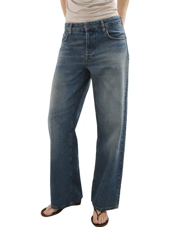 Mango Low Rise Straight Leg Jeans - Medium Blue