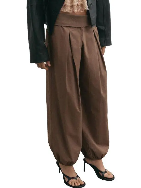 Mango High Waist Cotton Balloon Pants - Medium Brown