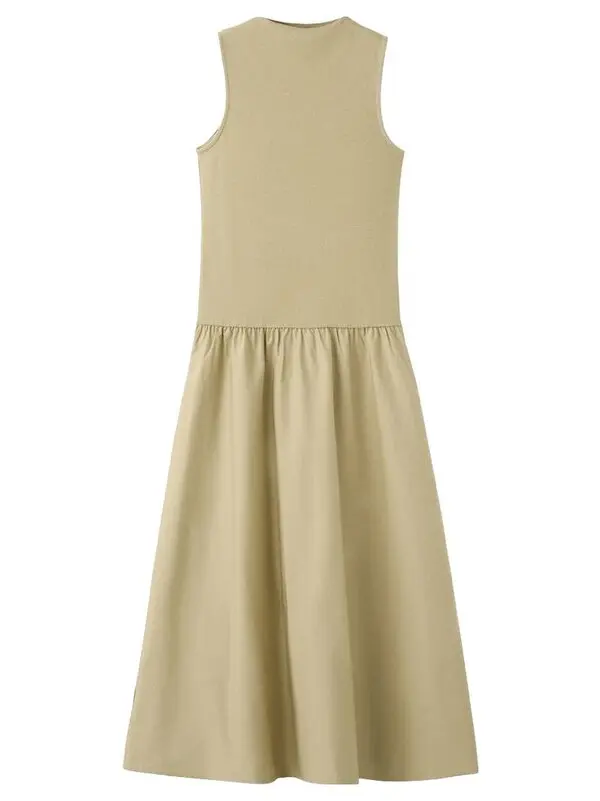 Mango Sleeveless Mock Neck Stretch Cotton Midi Dress - Olive Green