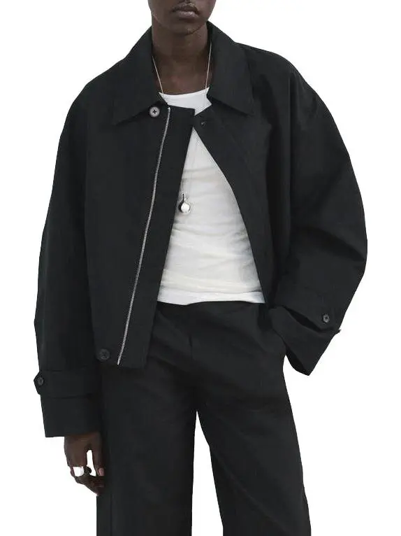 Mango Cotton & Linen Blend Zip Jacket - Black