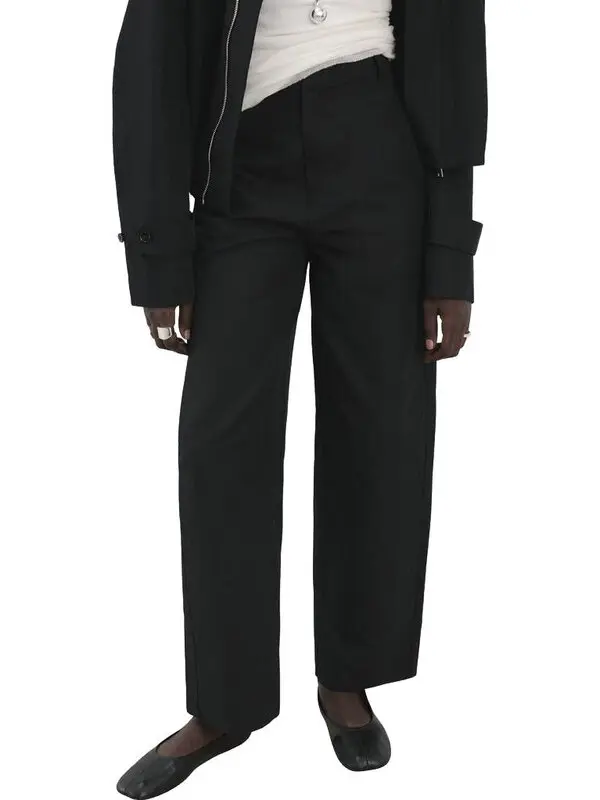 Mango Barrel Cotton & Linen Trousers - Black