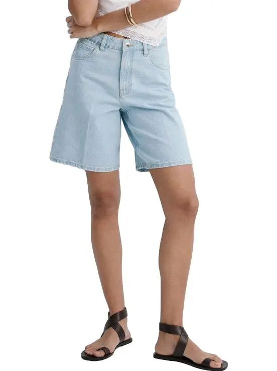 Mango High-waisted Mid-thigh Denim Shorts - Light Blue