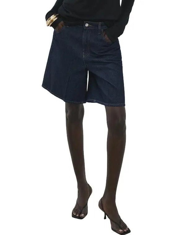 Mango High-waisted Mid-thigh Denim Shorts - Open Blue