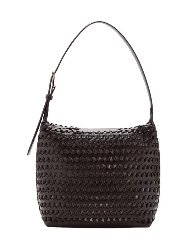 Mango Braided Faux Leather Shoulder Bag - Chocolate