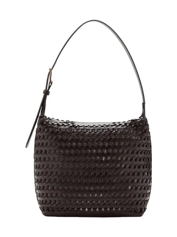 Mango Braided Faux Leather Shoulder Bag - Chocolate