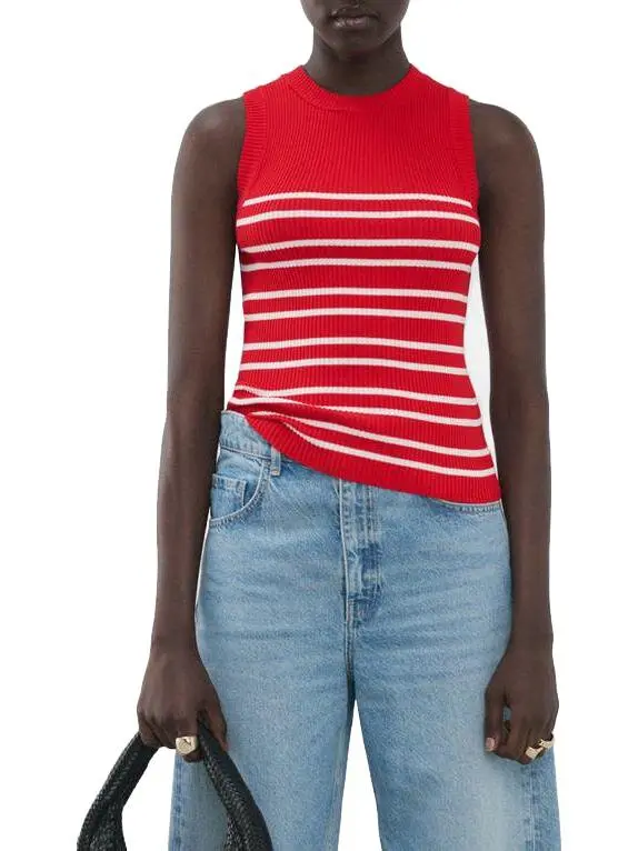 Mango Sleeveless Rib Knit Striped Top - Red