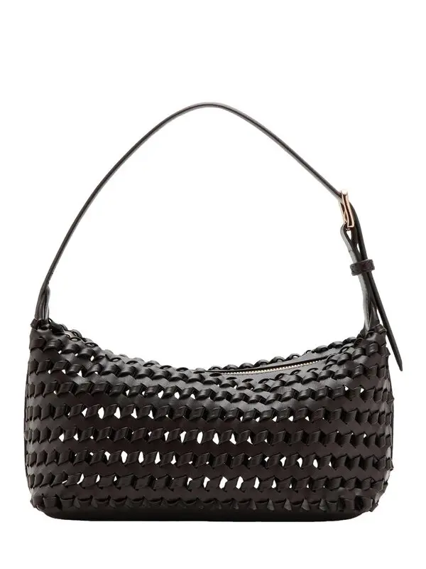 Mango Braided Faux Leather Shoulder Bag - Chocolate