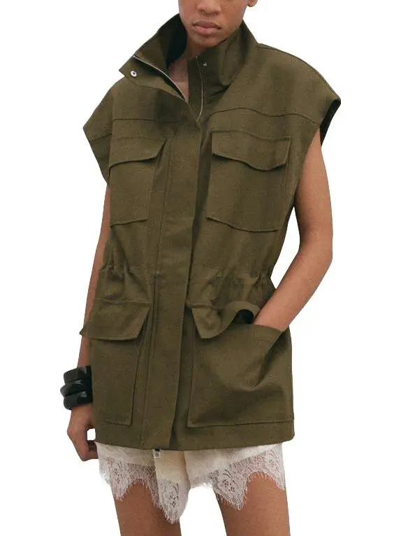 Mango High Neck Vest - Khaki