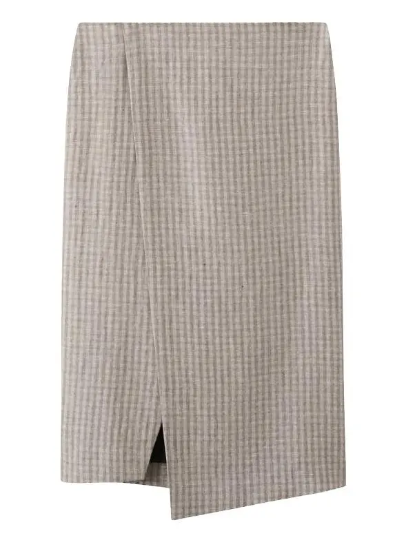 Mango Check Faux Wrap Midi Skirt - Light/pastel Grey