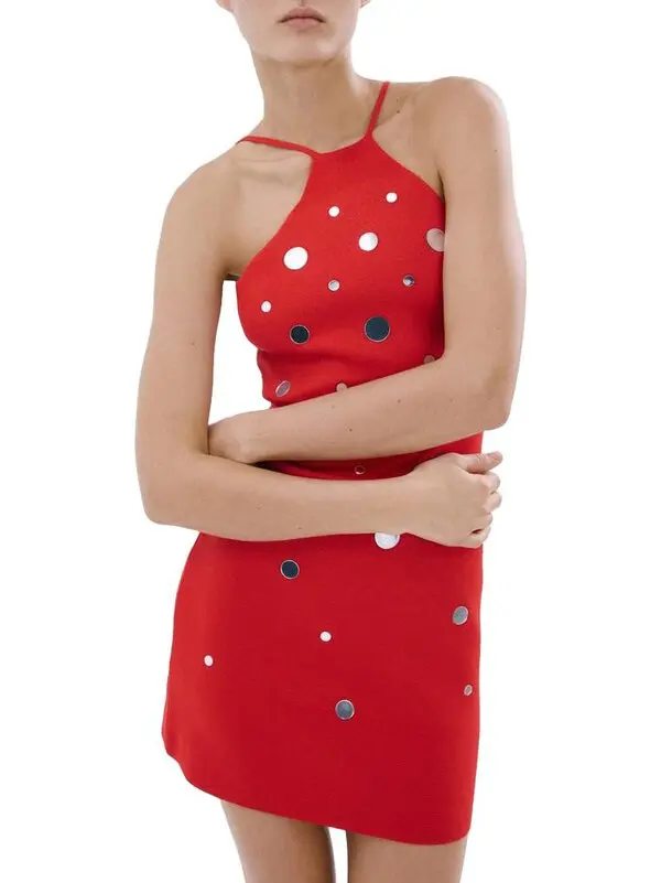 Mango Embellished High Neck Mini Dress - Red