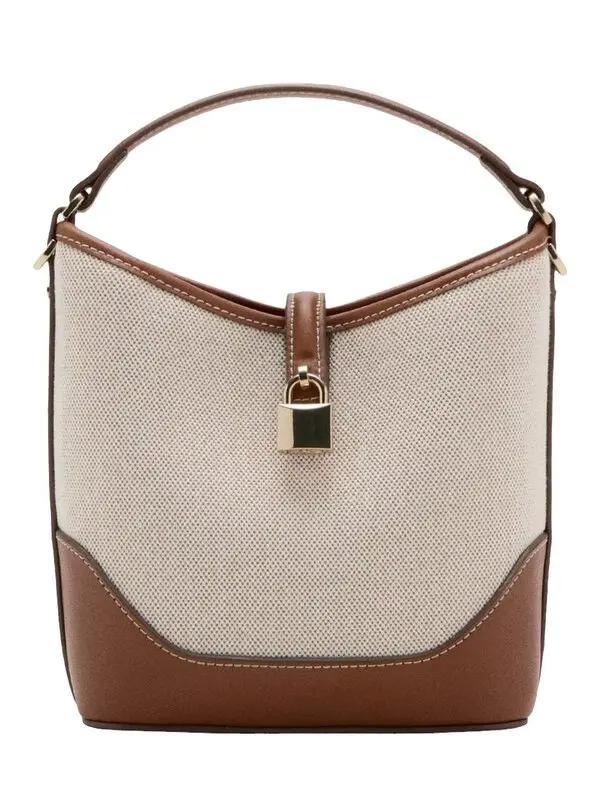 Mango Contrasting Canvas Bucket Bag With Faux- Accents - Leather