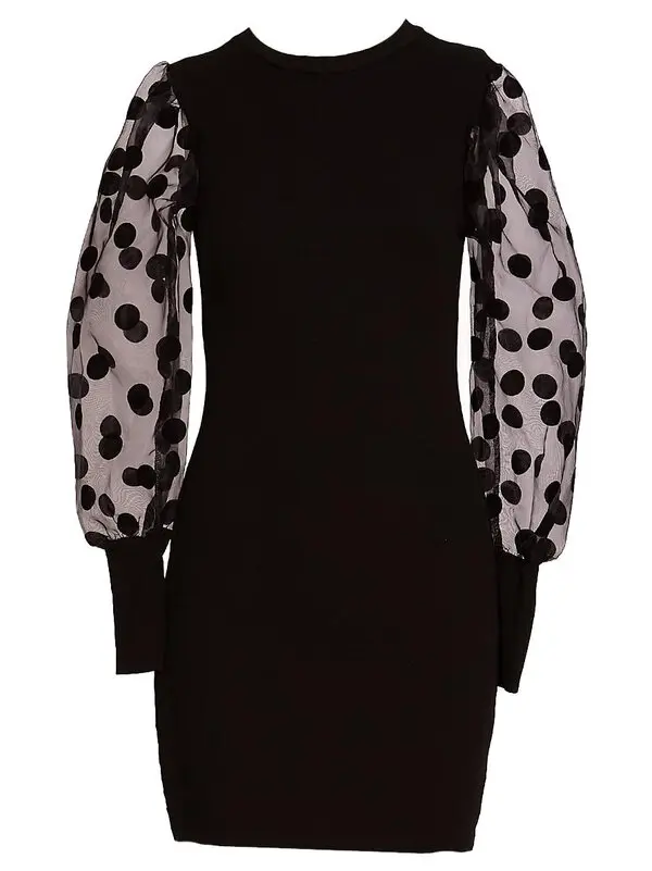 SOHUMAN Polka Dot Sleeve Mini Dress - Black
