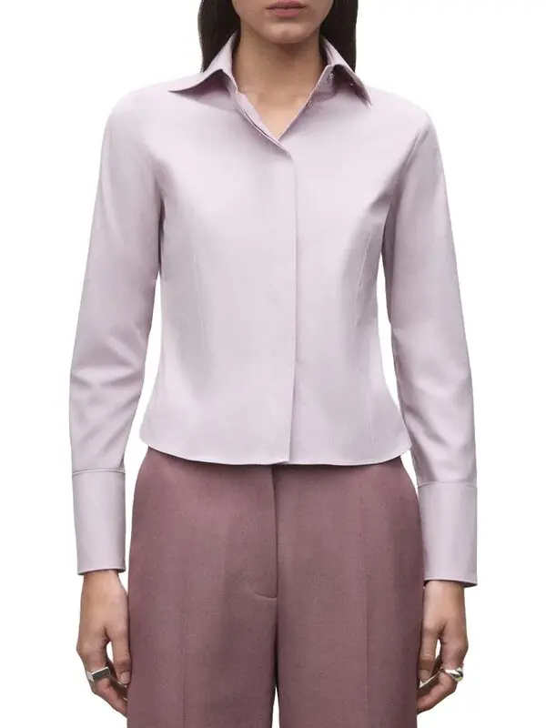 Mango Fitted Cropped Button-up Shirt - Lilac