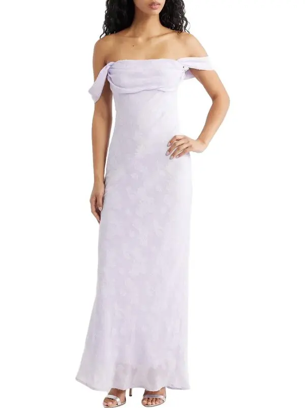 Princess Polly Azura Off-the-shoulder Cocktail Maxi Dress - Lilac