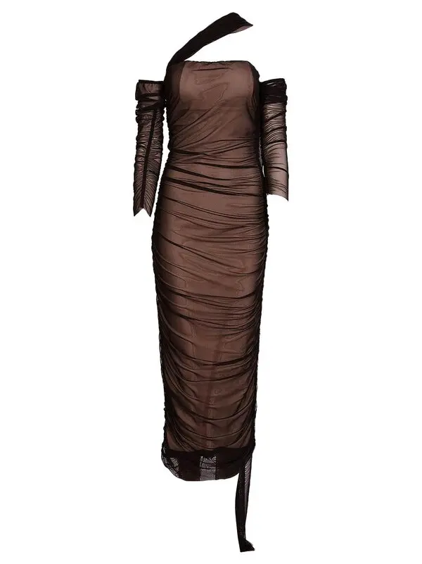 SOHUMAN Gand Midi Dress Elegant Cocktail Wear - Black