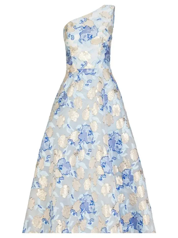 SOHUMAN Floral One-shoulder Maxi Gown - Blue