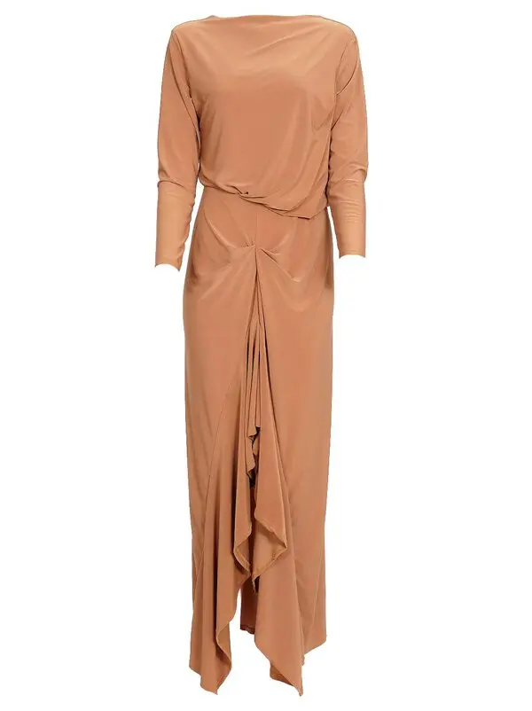 SOHUMAN Venice Midi Dress With Draped Detail - Brown