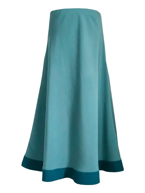 LANGNER Mint & Dark Teal Bias Cut Midi Skirt - Green