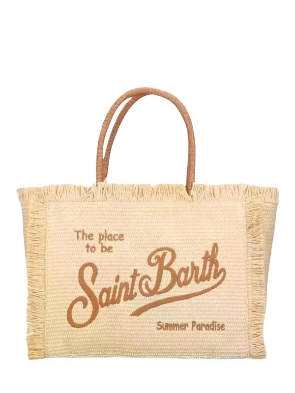 MC2 SAINT BARTH Large Vanity Tote Bag With Embroidered Logo And Frayed Edges - Neutrals
