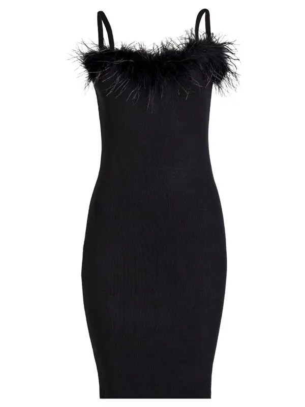 SOHUMAN Zanzibar Feather Trim Midi Dress - Black