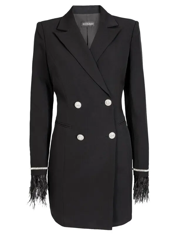 SOHUMAN Tailored Mini Dress With Feathered Cuffs - Black