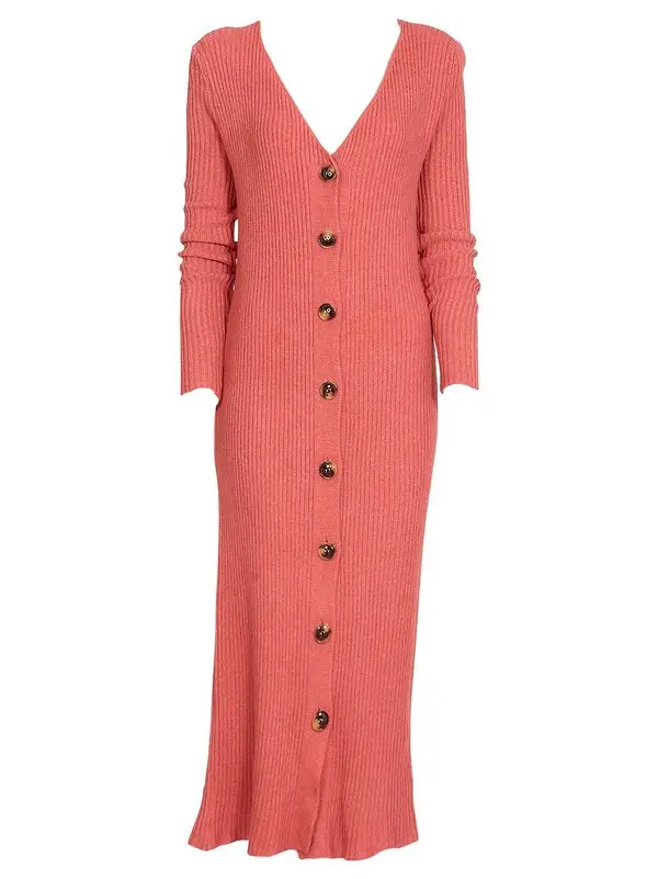 SOHUMAN Ribbed Knit Midi Dress - Pink