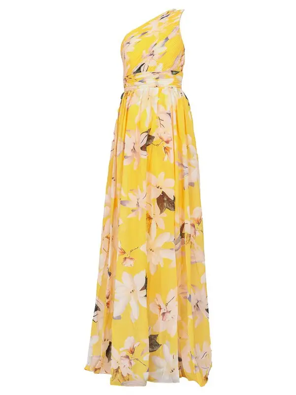 SOHUMAN Juesc Maxi Gown Floral Print, One Shoulder - Yellow