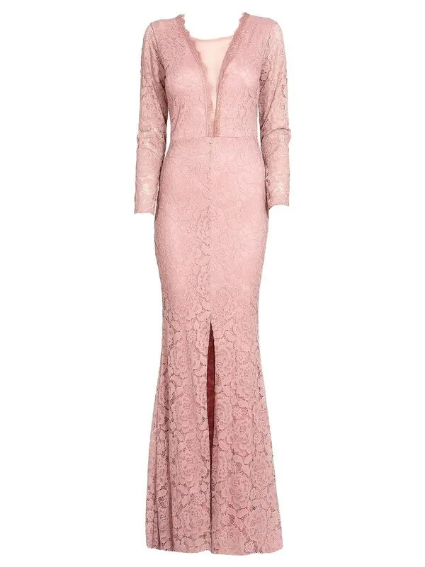 SOHUMAN Lace Maxi Dress With V-neck And Slit - Black/red