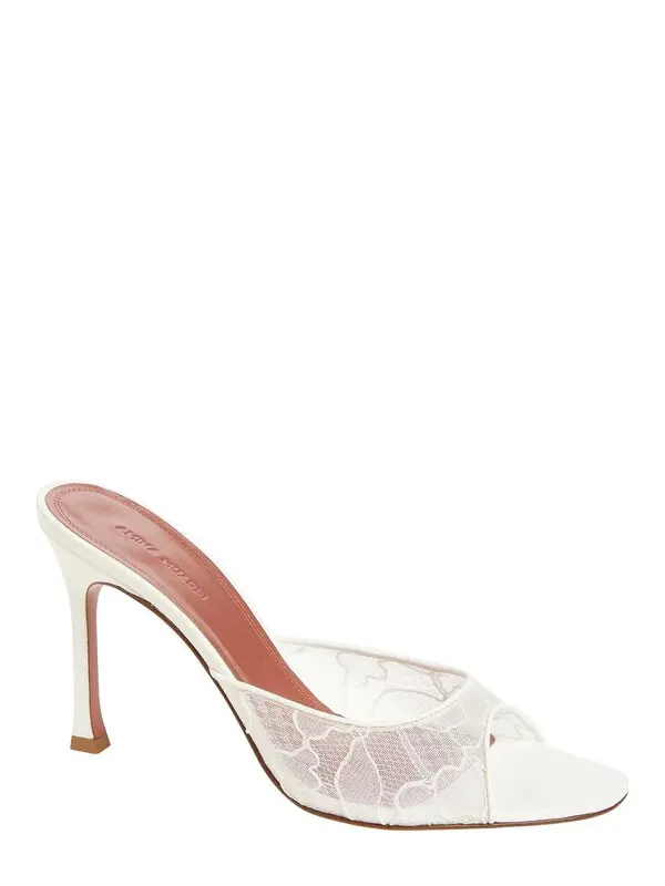 Amina Muaddi Alexa Lace Slide Stiletto Sandals - Ivory