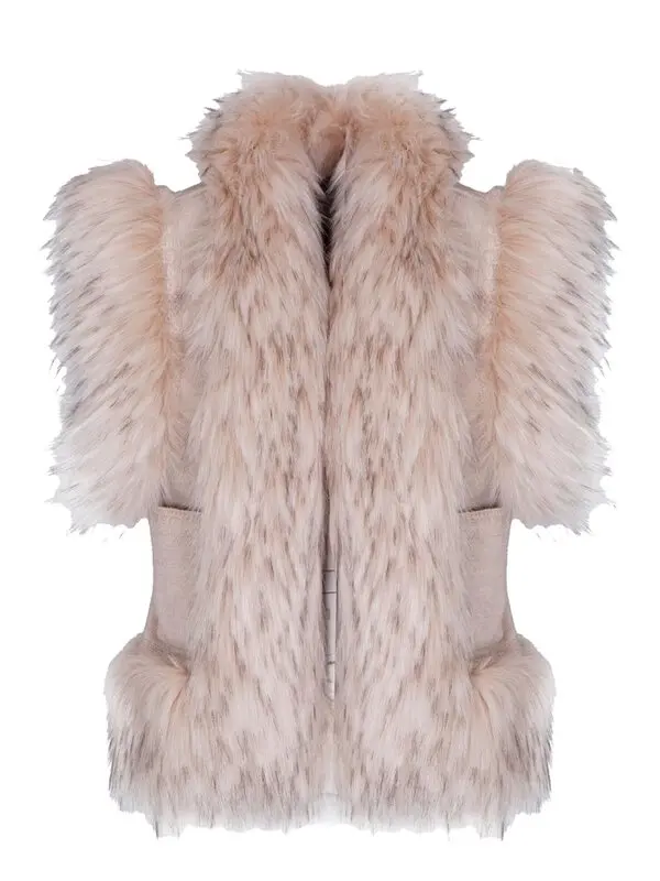 THE EXTREME COLLECTION Fleur Ecru Jacquard Vest With Faux Fur Trim - Beige