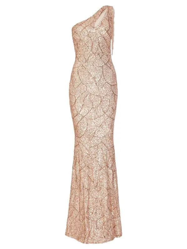 SOHUMAN Sequin Embellished One-shoulder Maxi Dress - Pink