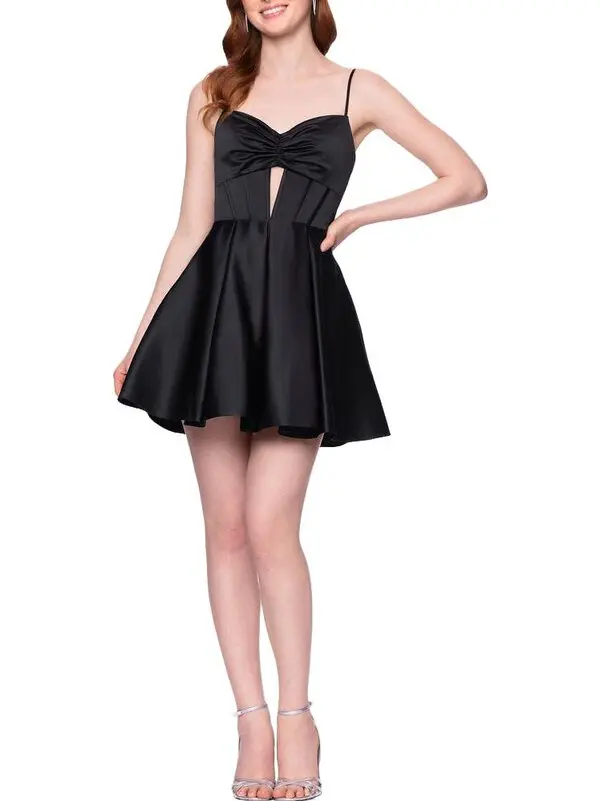 BLONDIE NITES Sleeveless Fit & Flare Dress With Front Cutout And Corset Back - Black
