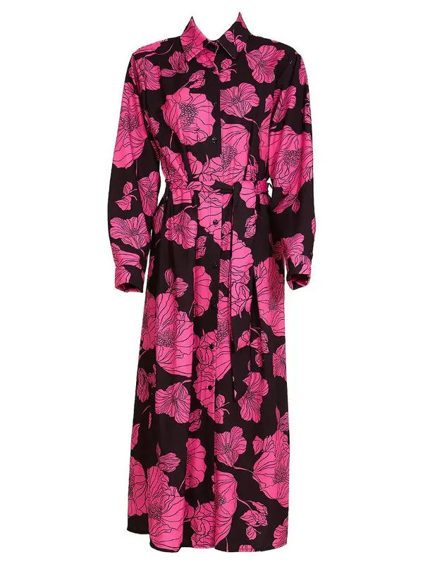 SOHUMAN Glorie Floral Print Midi Shirt Dress - Black